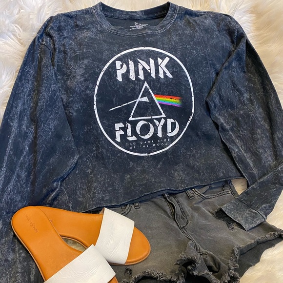 Pink Floyd | Tops | Pink Floyd Acid Wash Cropped Long Sleeve Band Tee ...